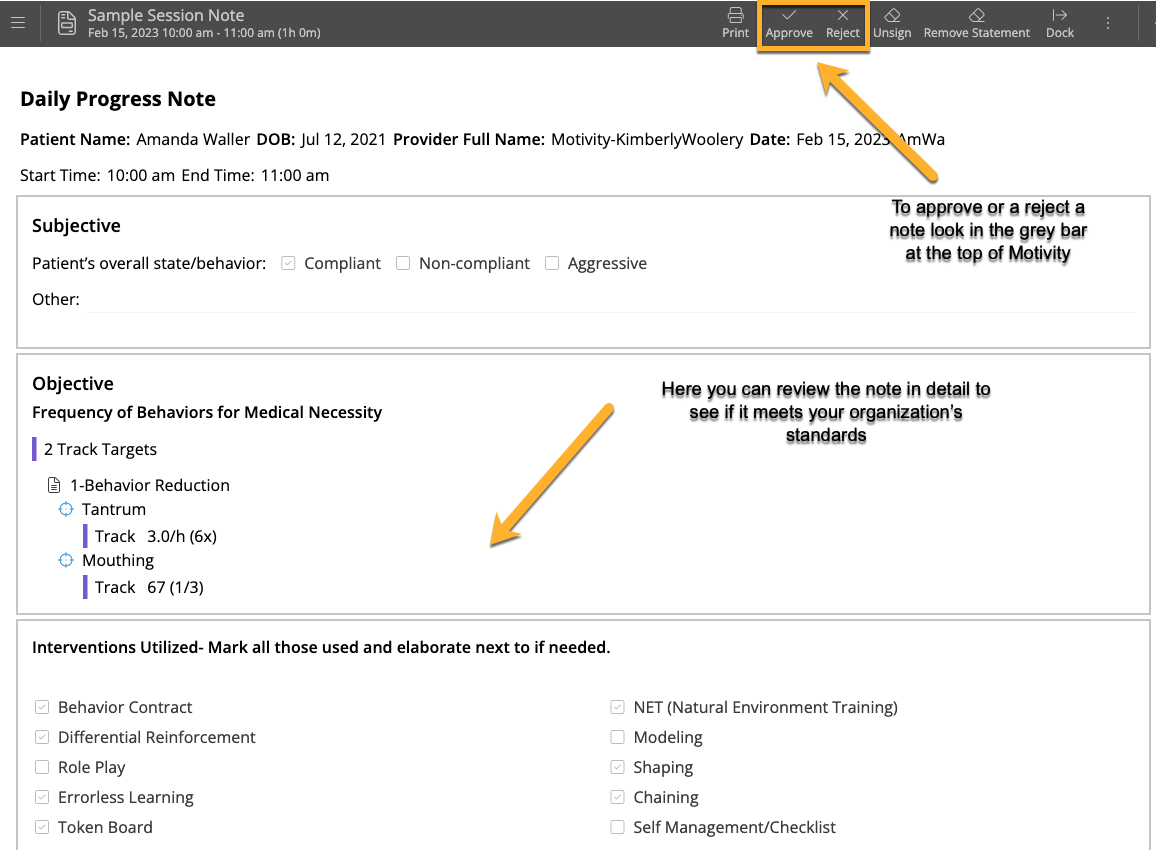 How to Approve or Reject a Session Note
