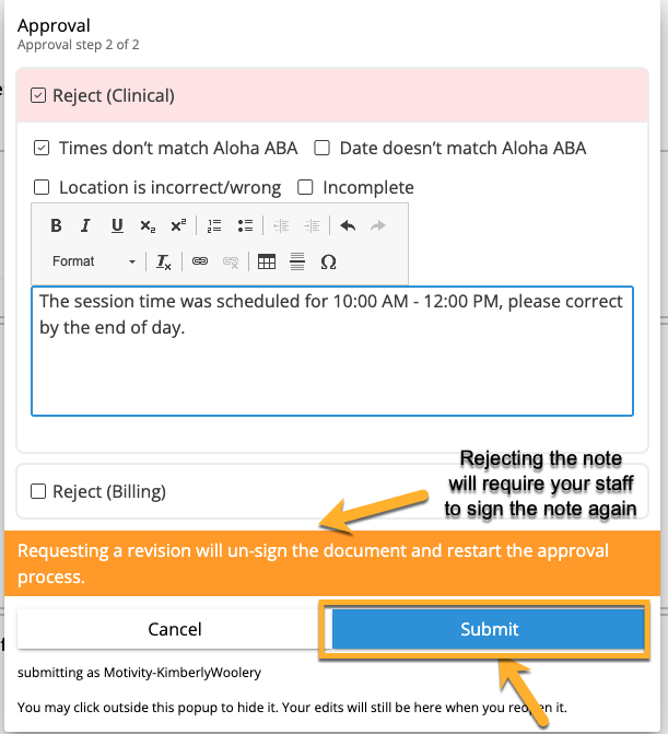 How to Approve or Reject a Session Note