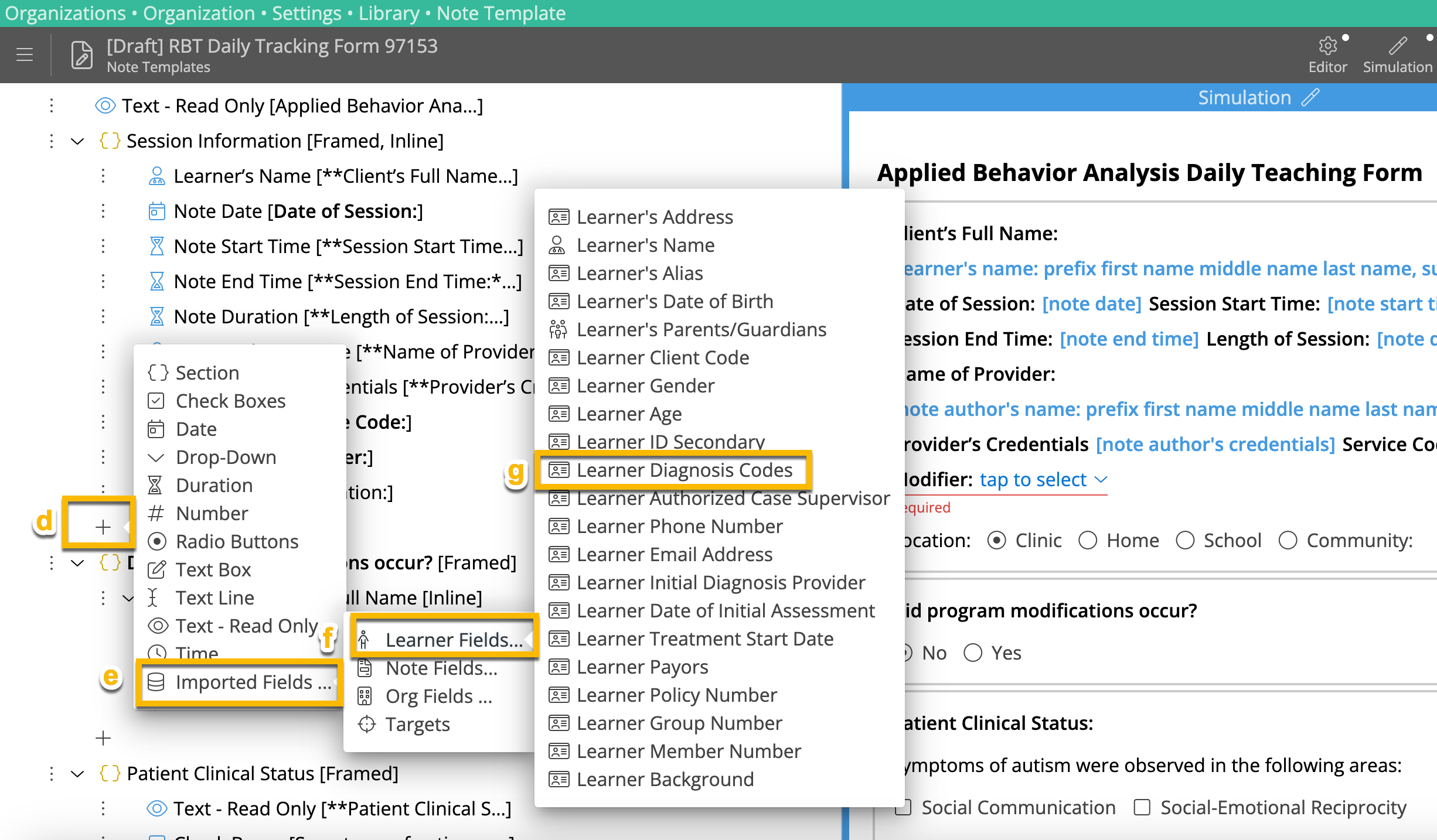 Adding Learner, Member, and Organization Profile Information into a Note Template