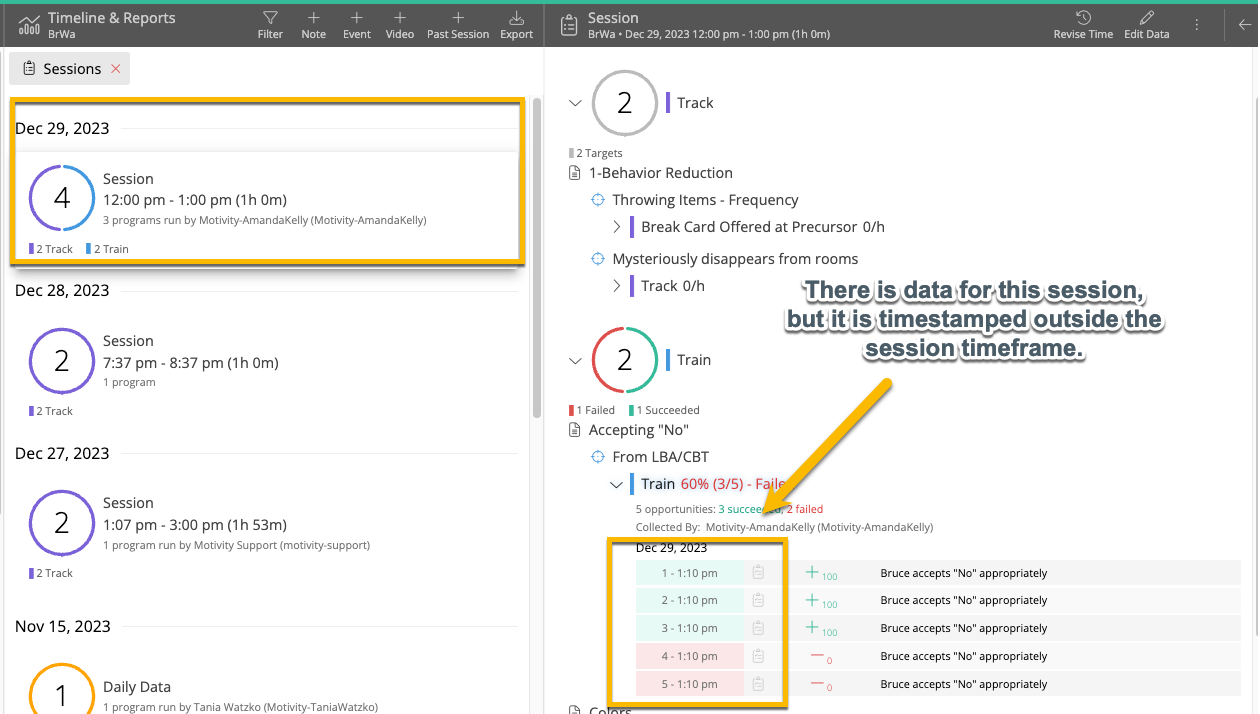 Data is not populating into session note