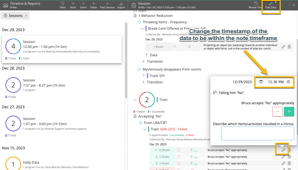 Data is not populating into session note