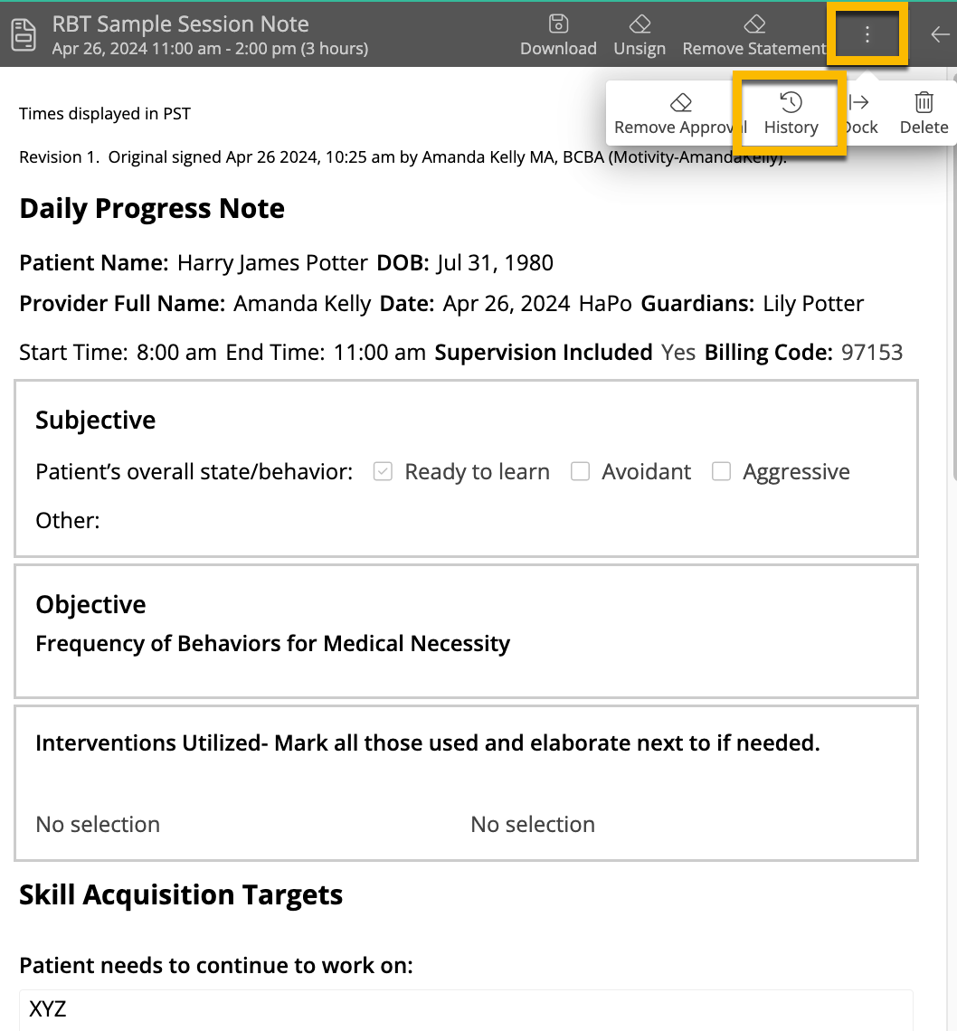 Session Note History