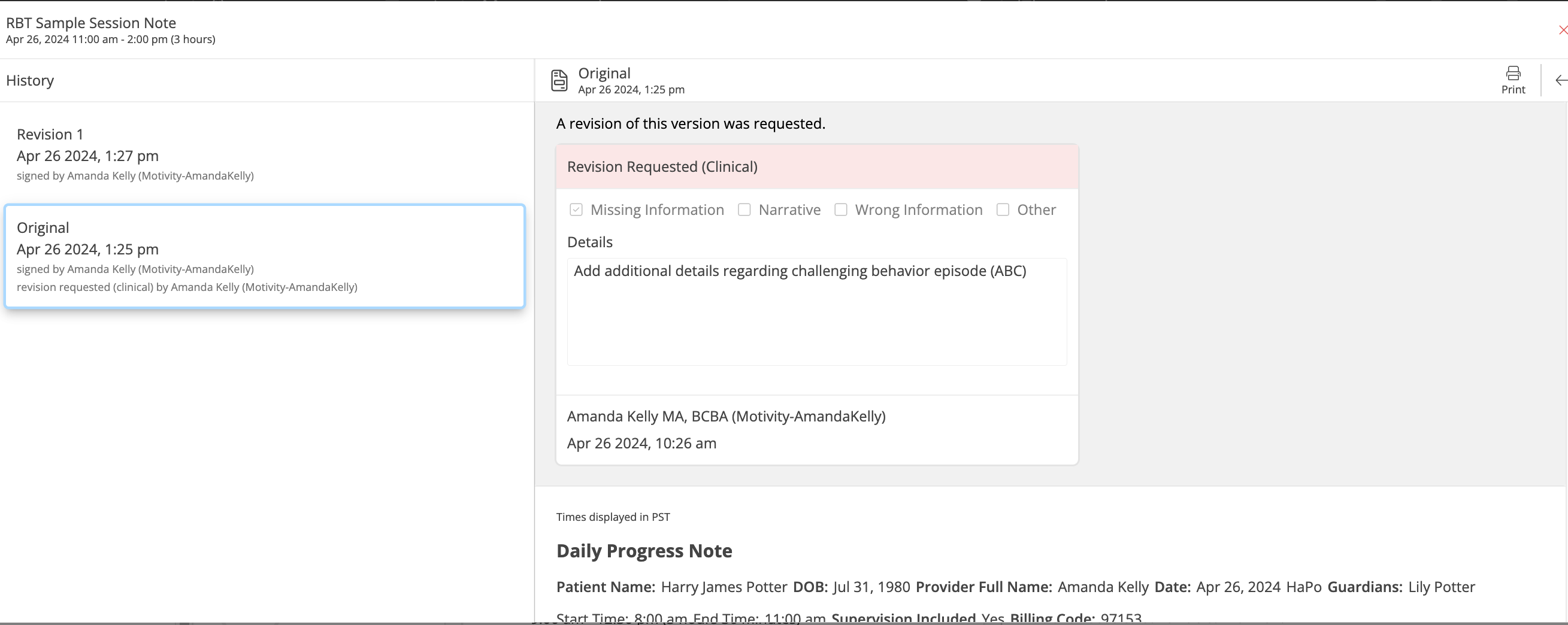 Session Note History