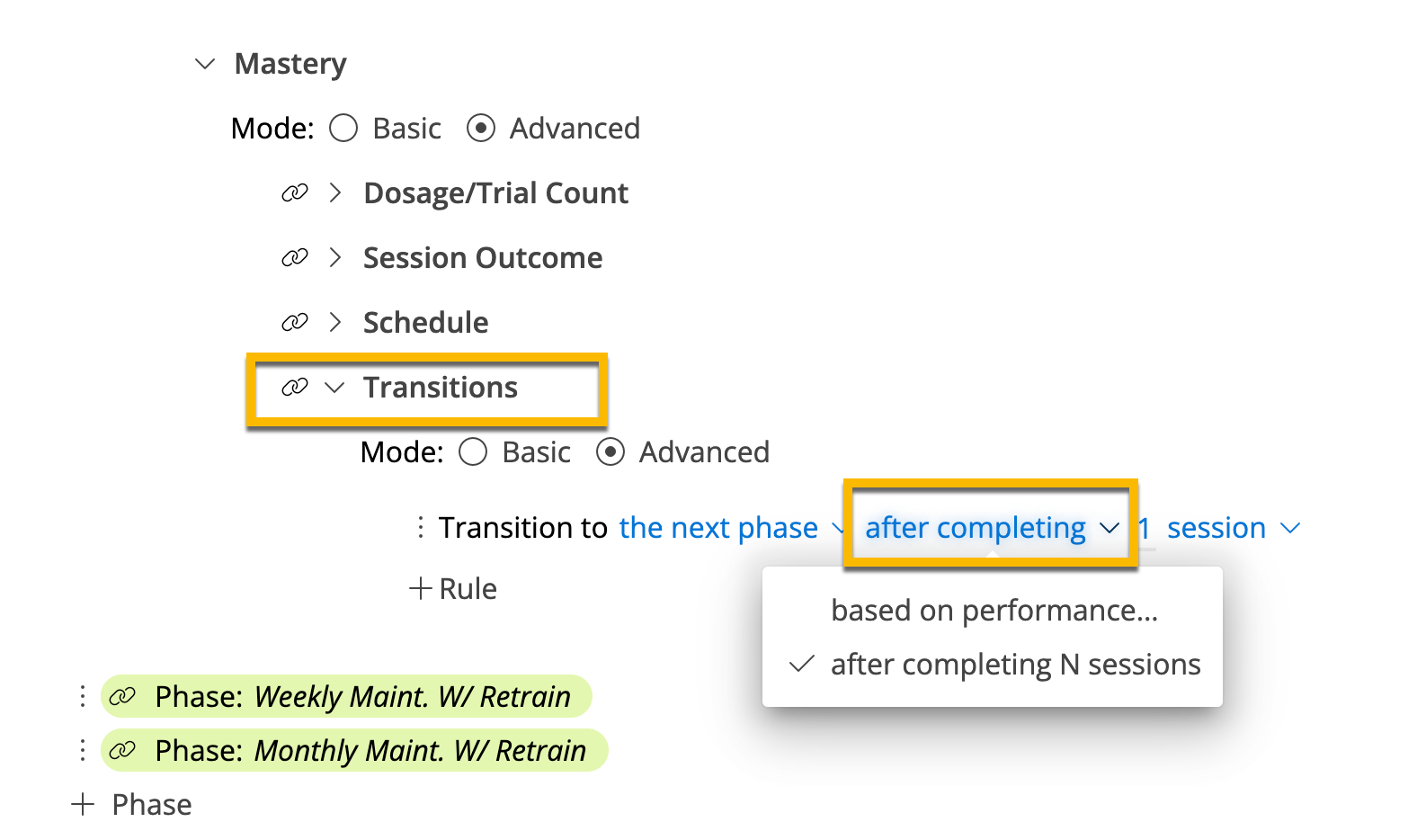 Mastery Criteria to Transition after N Successful/Failed Opportunities