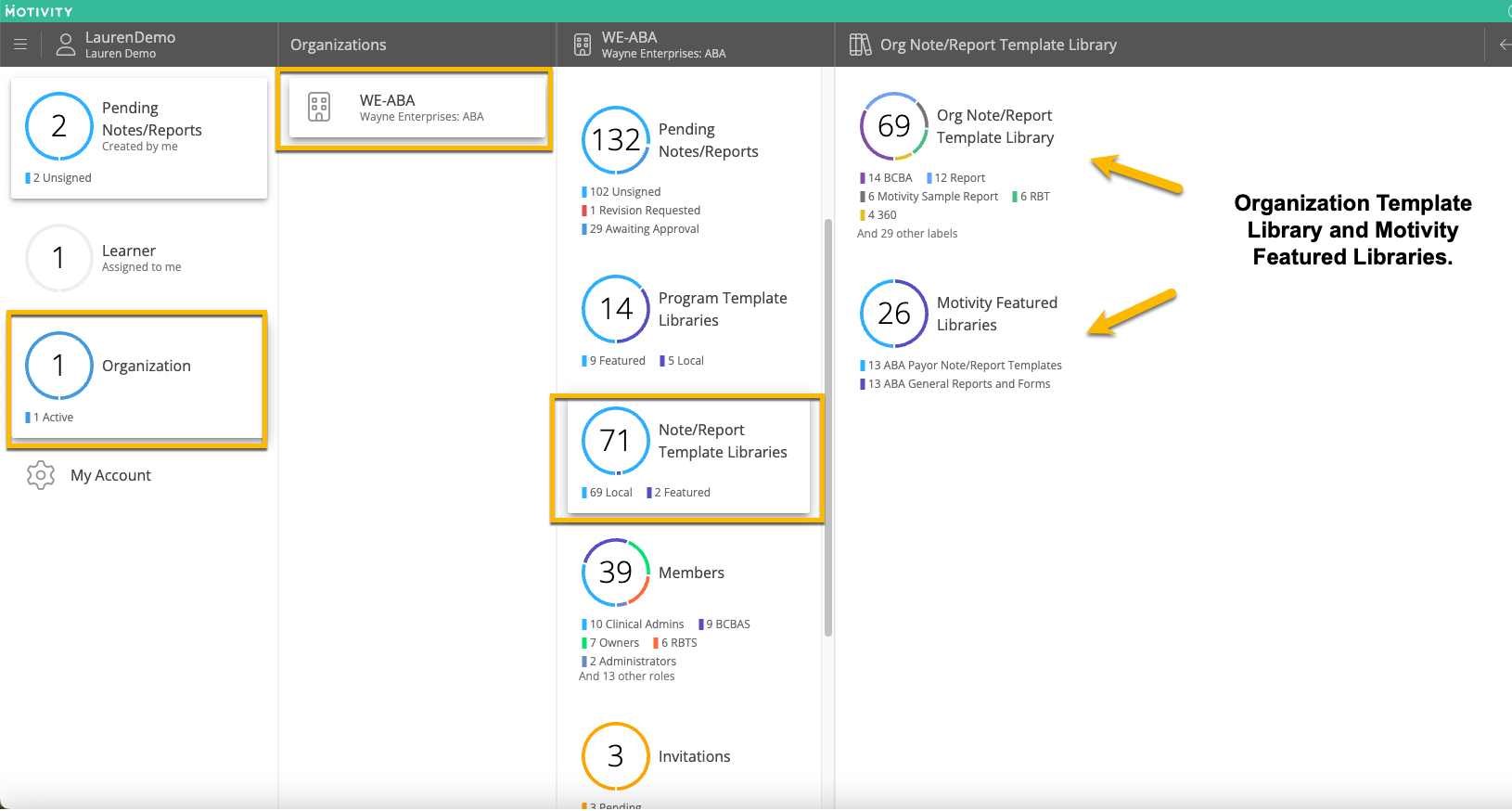 Motivity Featured Note/Report Template Libraries