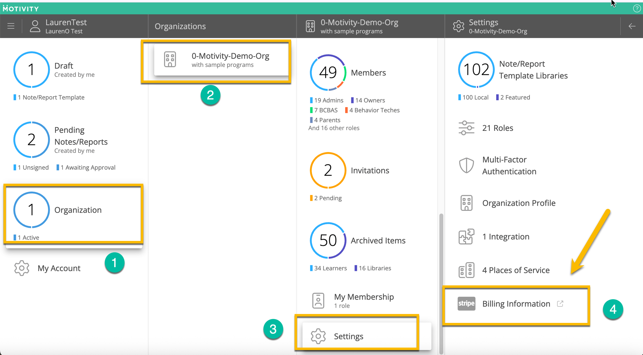 Manage Billing Information from Motivity