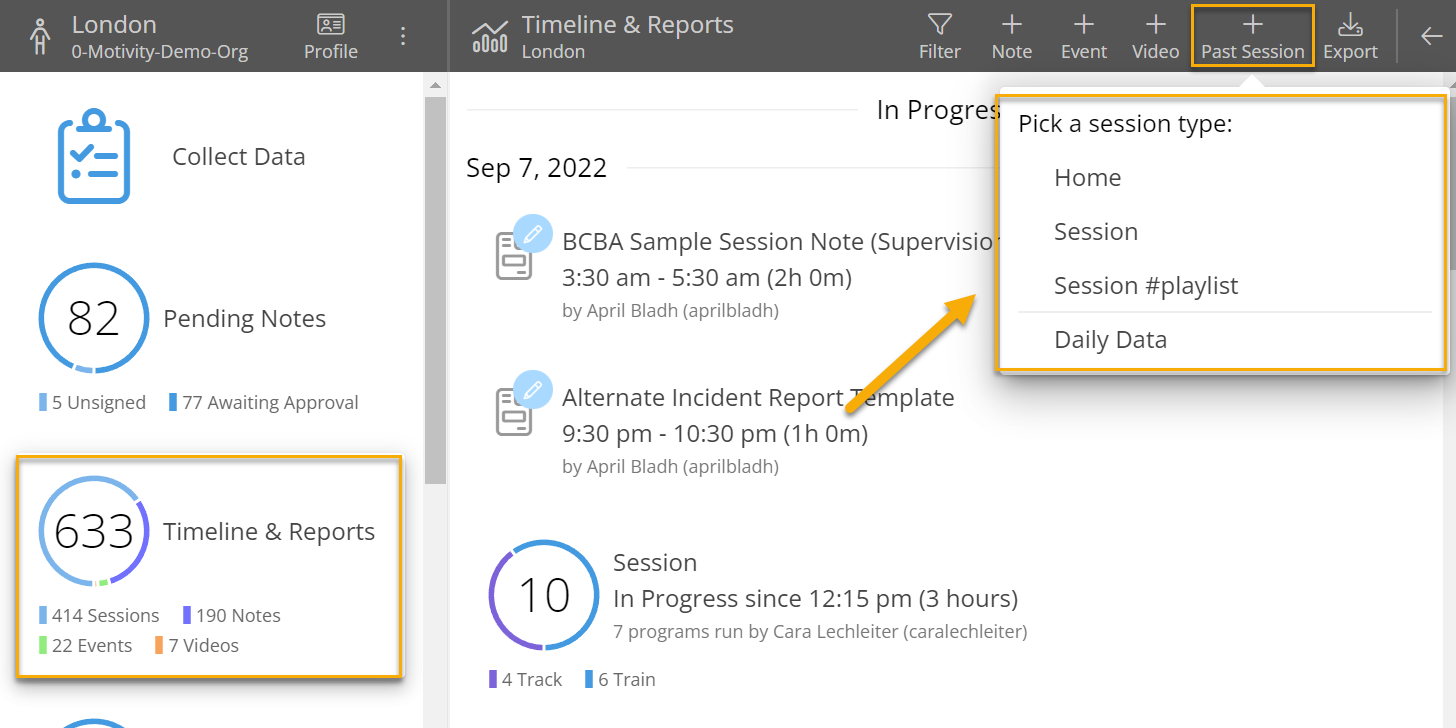 Adding Past Sessions