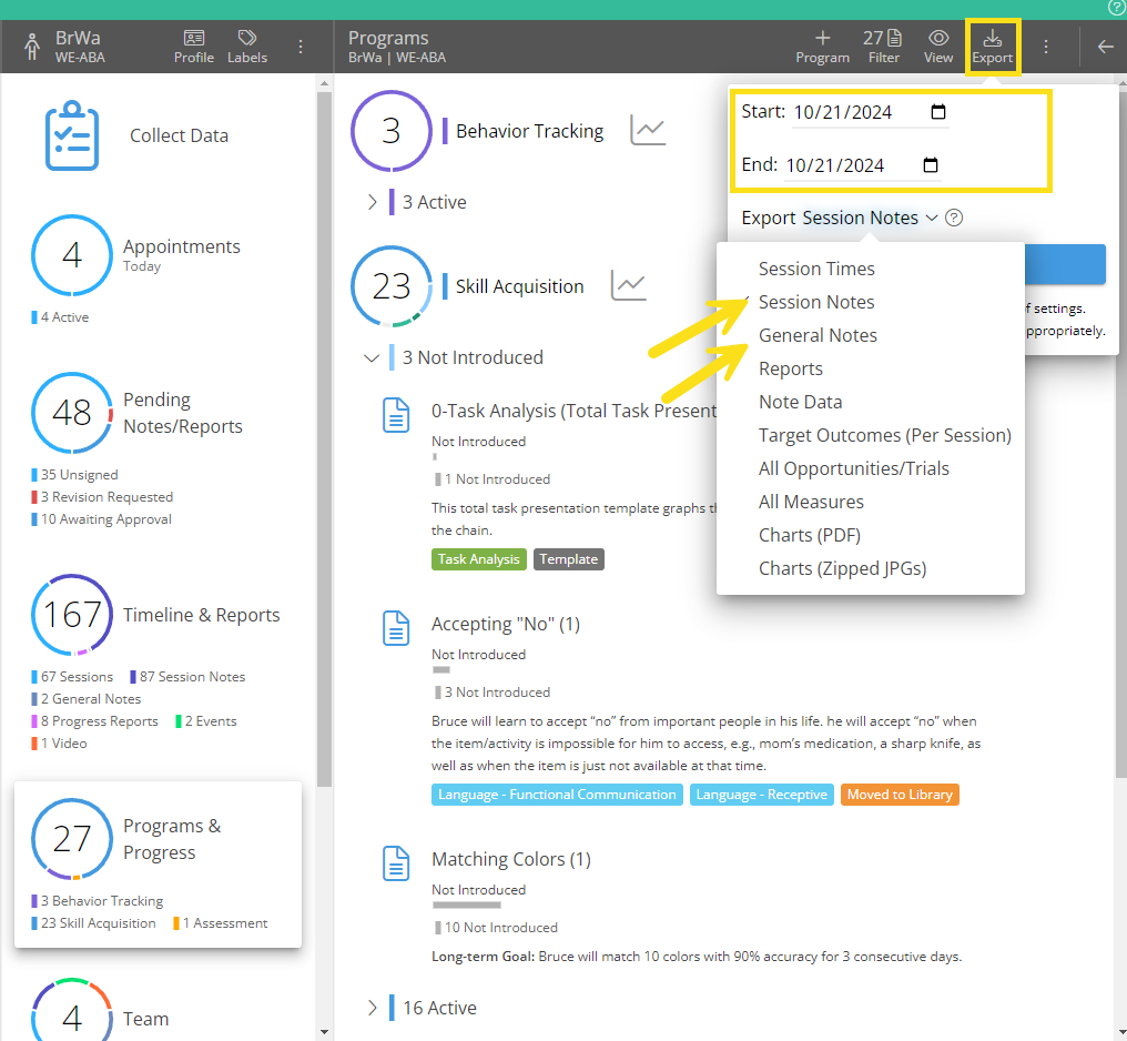 How to Download or Export Session Notes, Common Notes, & Reports