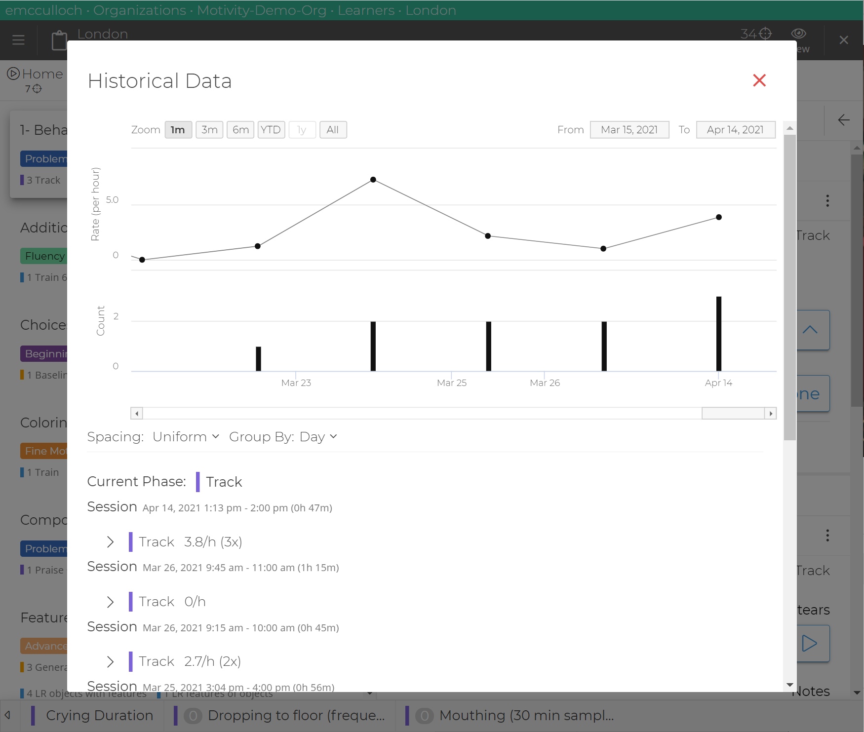 View data from a previous session within a session