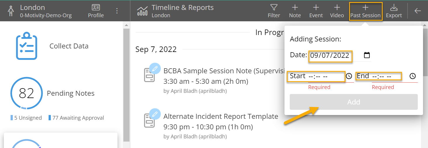 Adding Past Sessions