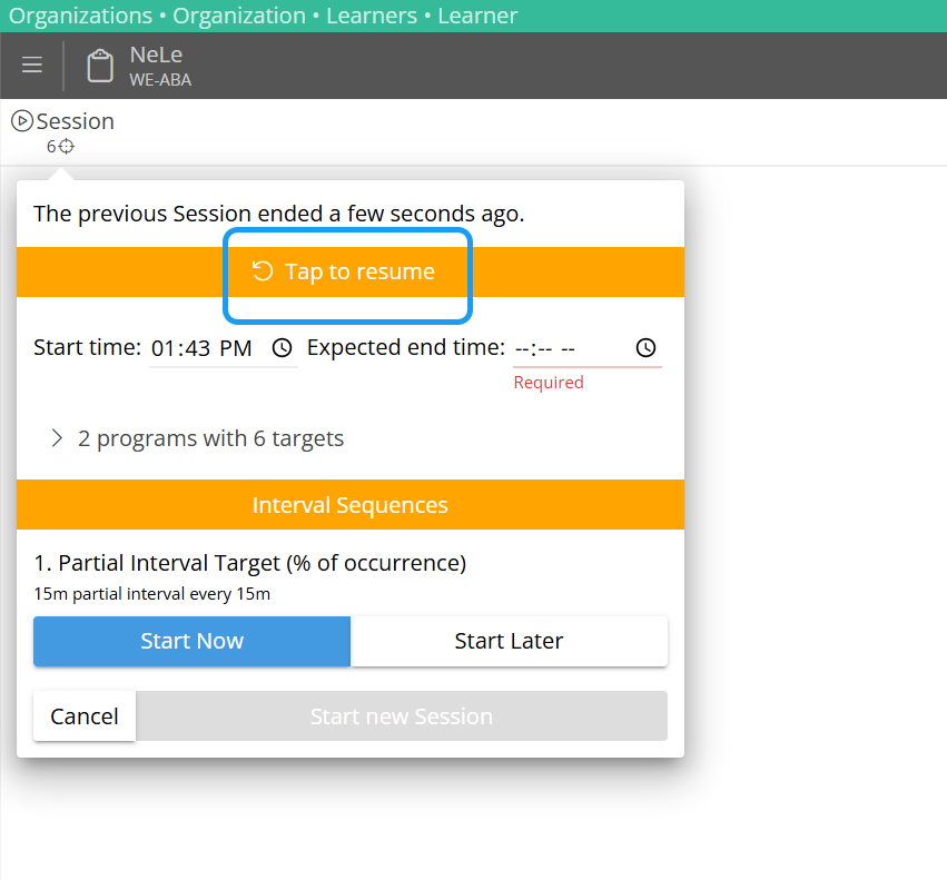 How to resume a previously ended session