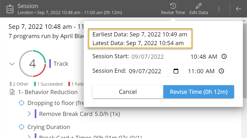Editing Past Session Times
